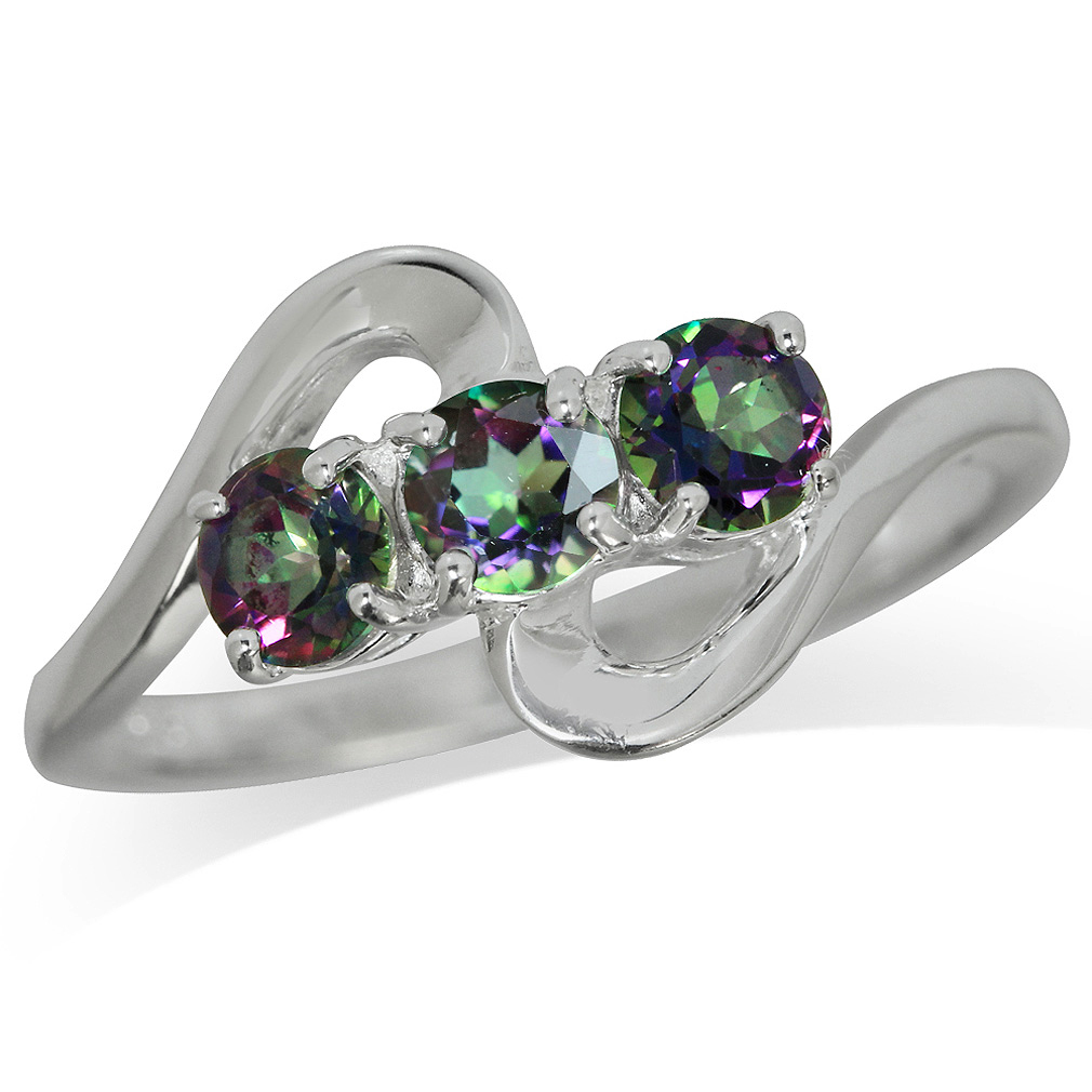 3 Stone Mystic Fire Topaz White Gold Plated 925 Sterling Silver Ring Ebay